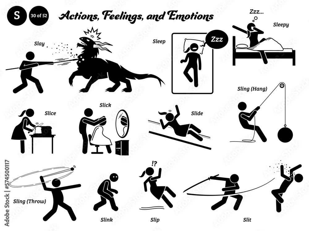 Stick figure human people man action, feelings, and emotions icons ...