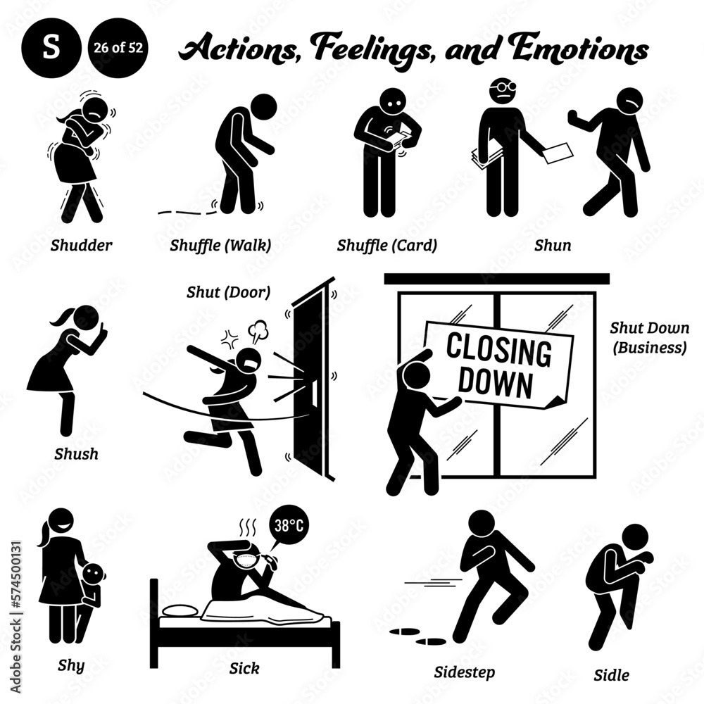 Stick figure human people man action, feelings, and emotions icons ...