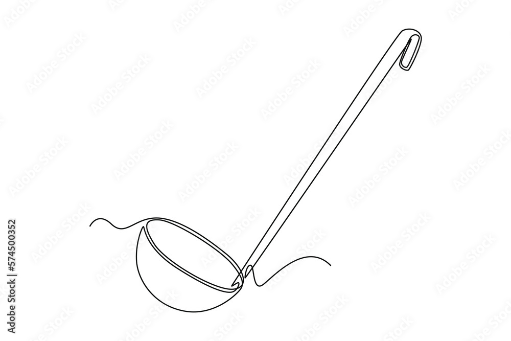 Single one line drawing Kitchen ladle. Cooking utensil concept ...