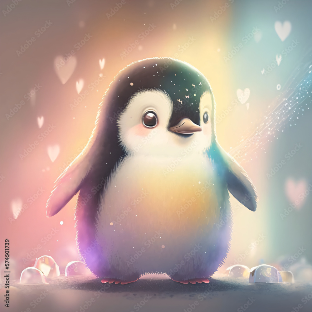a cute penguin baby nursery character in pastel rainbow colors ...
