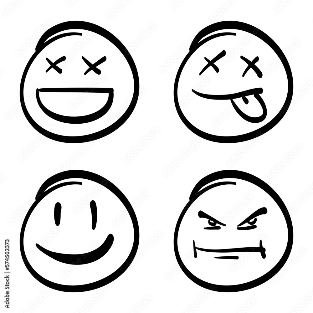 Doodle set emoticons. emoji character with various Emotions, smile ...