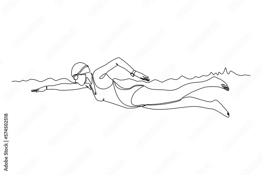 Continuous single one line drawing of professional woman swimming ...