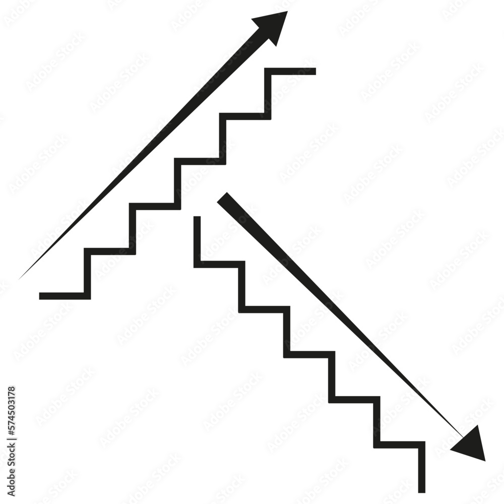Black stairs up down arrow. Emergency symbol. Vector illustration ...