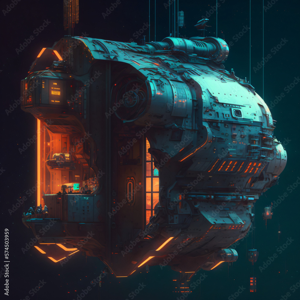 mothership, a futuristic sci-fi space station transborder spacecraft ...