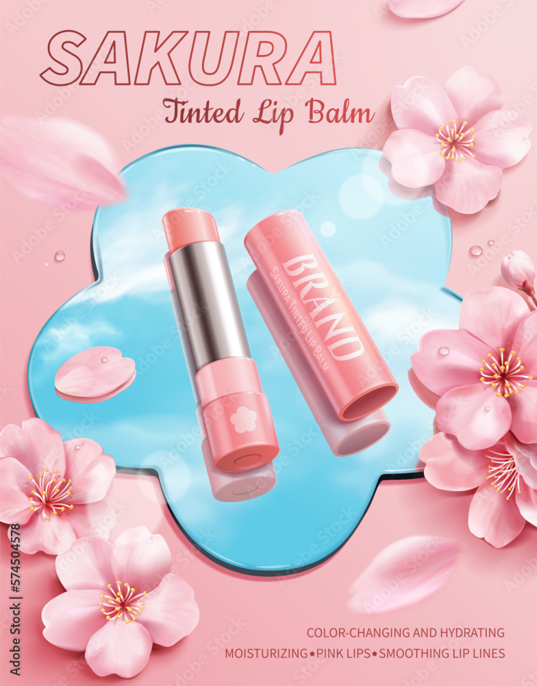 Cherry blossom tinted lip balm ad Stock Vector | Adobe Stock