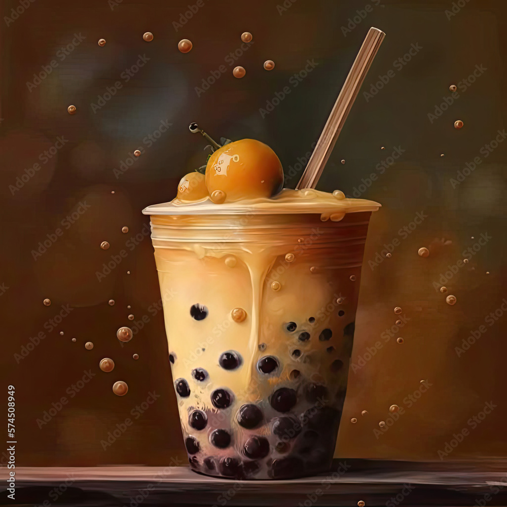 ภาพประกอบสต็อก Oil Painting Boba Tea - AI Generated ภาพ | Adobe Stock