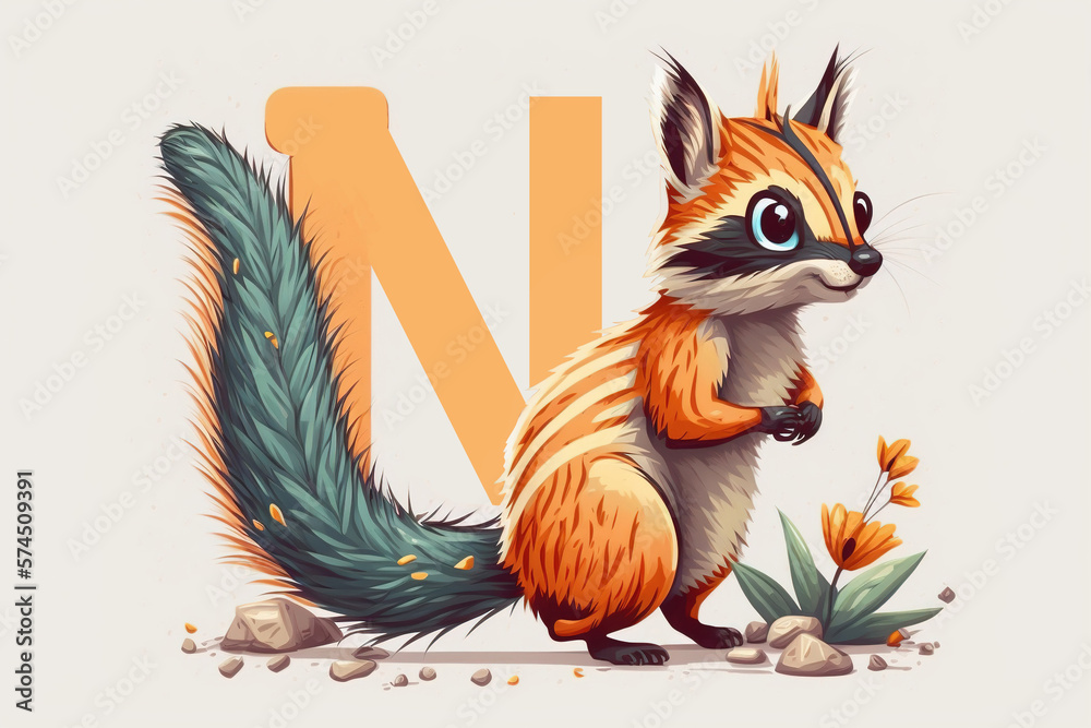 Numbat cute caracter and letter N logo. Generative AI .. Stock ...