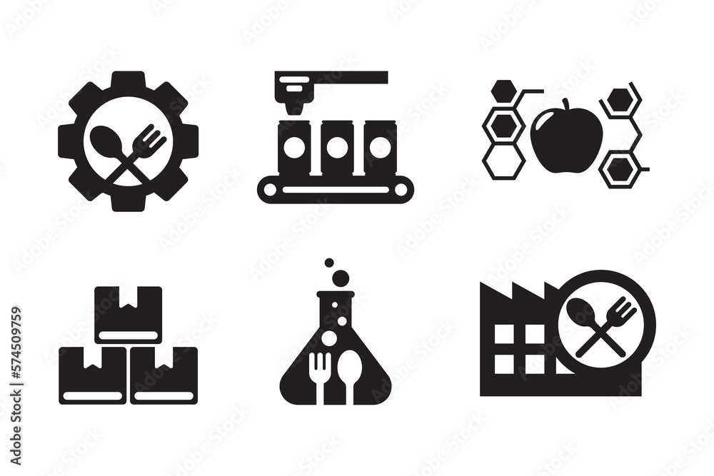 Set of food industry icons in black design isolated on white background ...