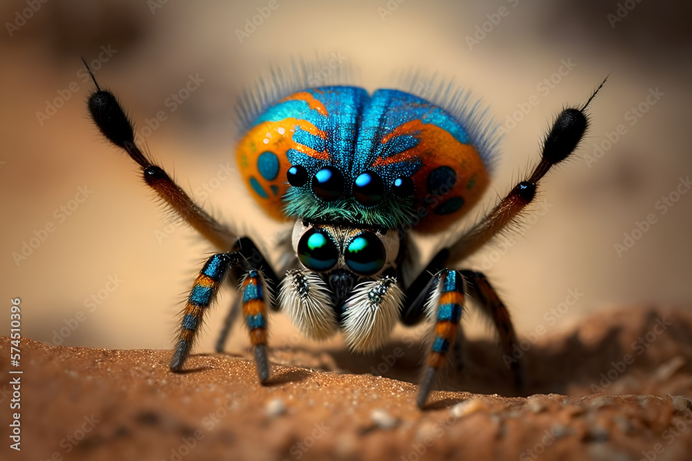 Australian peacock spider dancing isolated. macro photography Stock ...