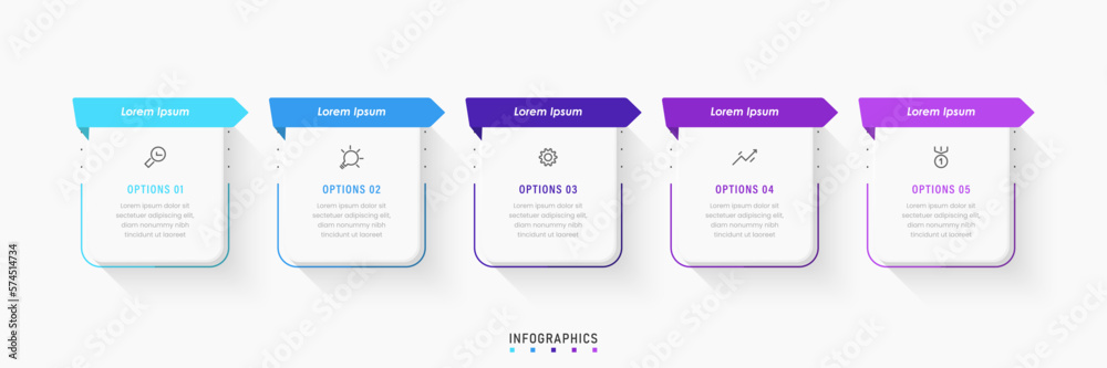 Vector Infographic label design template with icons and 5 options or ...
