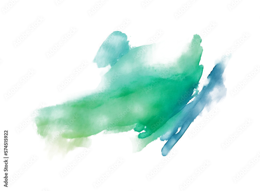Abstract watercolor brush stokes and splash in green and blue ...