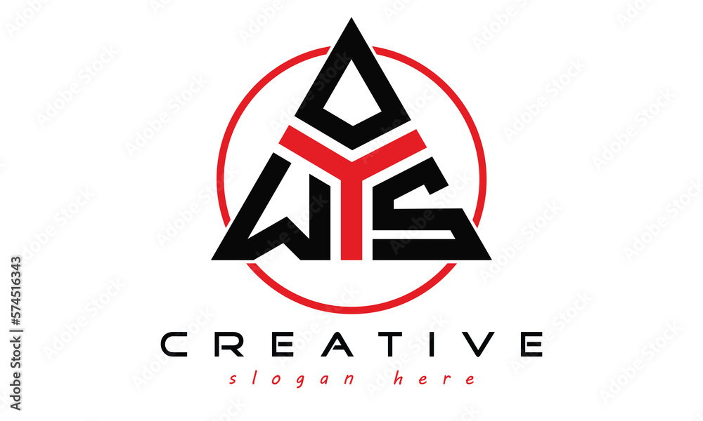 WOS three letter creative triangle shape in circle logo design vector ...
