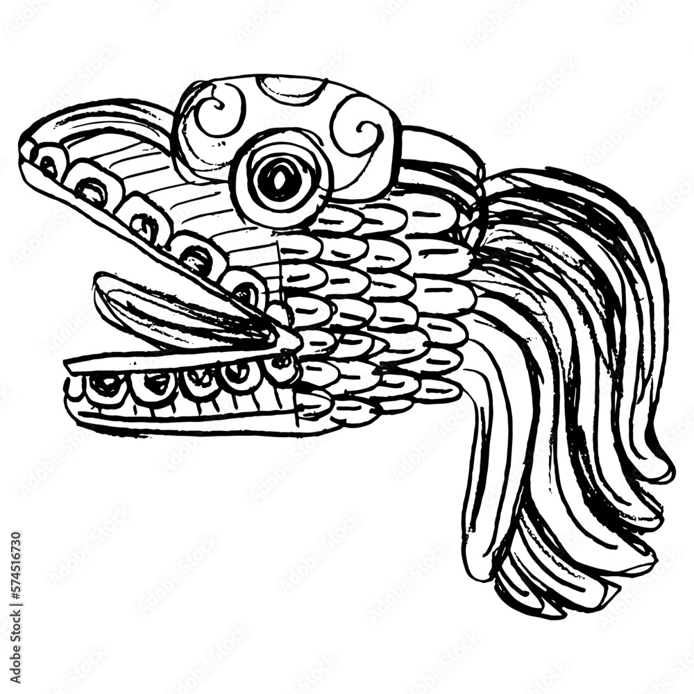 Head of Quetzalcoatl. Feathered serpent of Maya Indians. Native ...