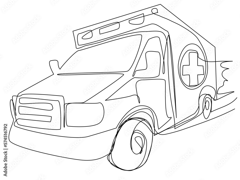 Driving ambulance in one line on a white background. The concept of ...