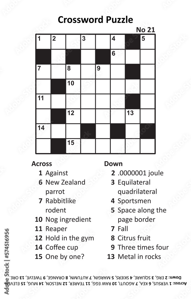 Crossword puzzle. Answer included. No 21. Stock Illustration | Adobe Stock
