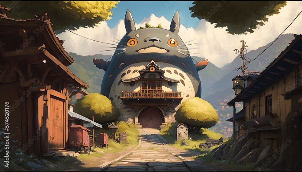 Anime surreal landscape, Studio Ghibli style, city and countryside view ...