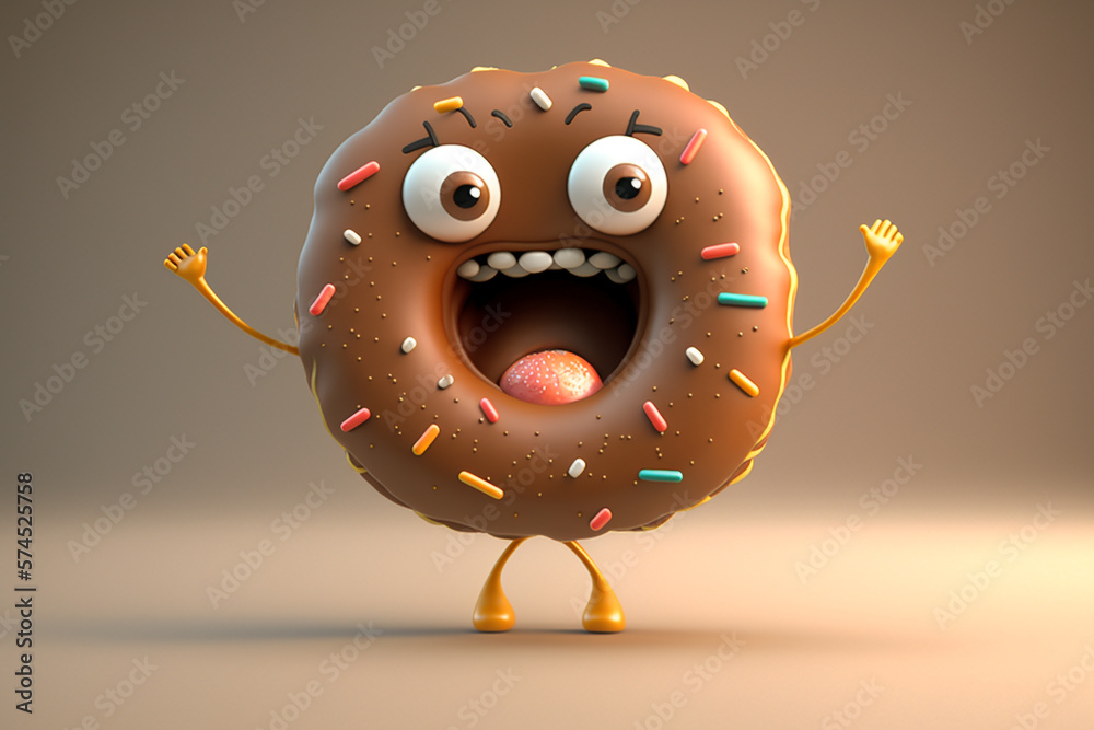 3D render cute and happy donut cartoon character. Generative AI Stock ...