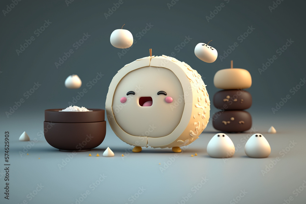 3D render cute and happy dim sum cartoon character. Generative AI Stock ...