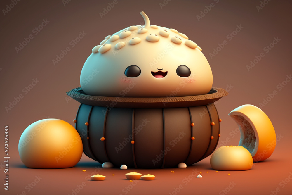 3D render cute and happy dim sum cartoon character. Generative AI Stock ...