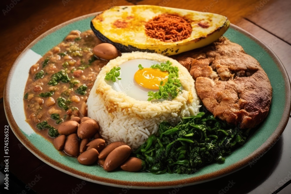 Virado a paulista, tutu de feijão, ovo, bisteca de porco, arroz ...