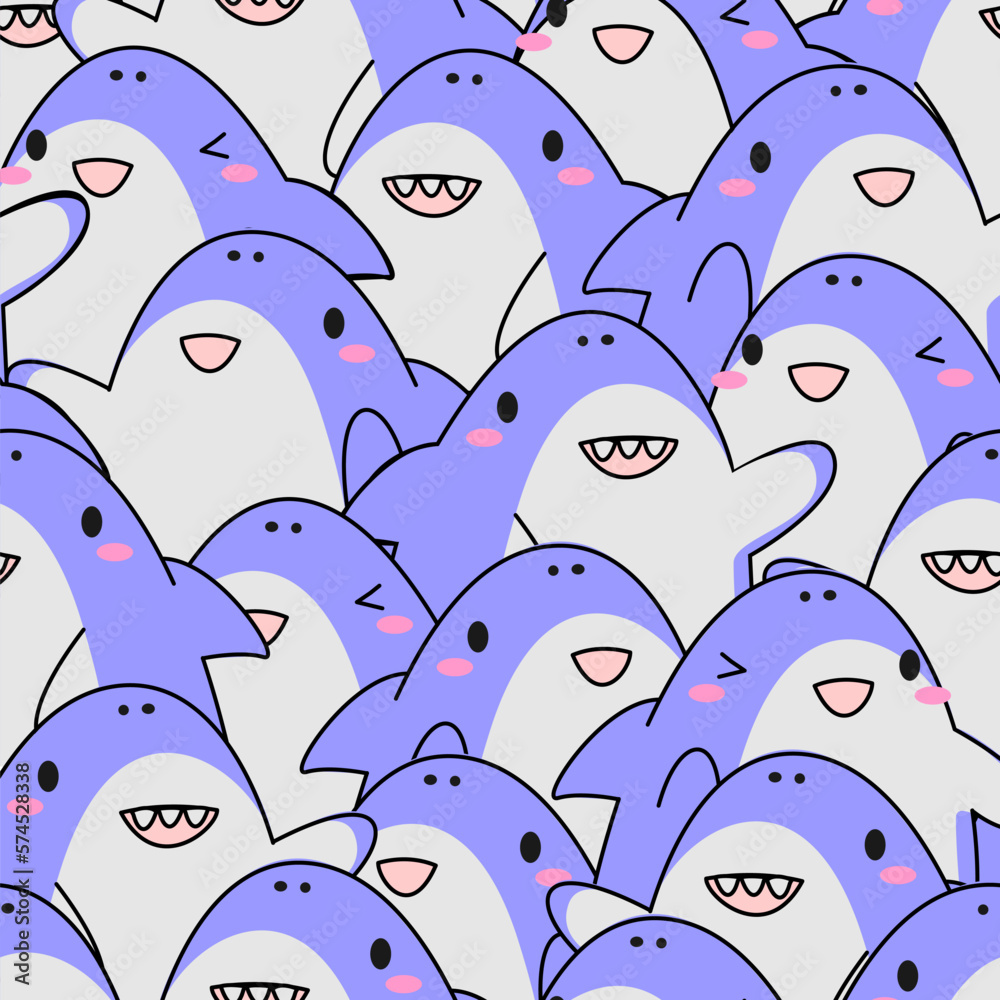 cute blue shark cartoon seamless pattern stacked vector illustration ...