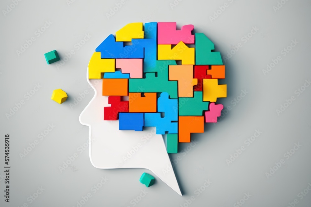 Neurodiversity concept. Brain from colorful puzzle pieces.The concept ...
