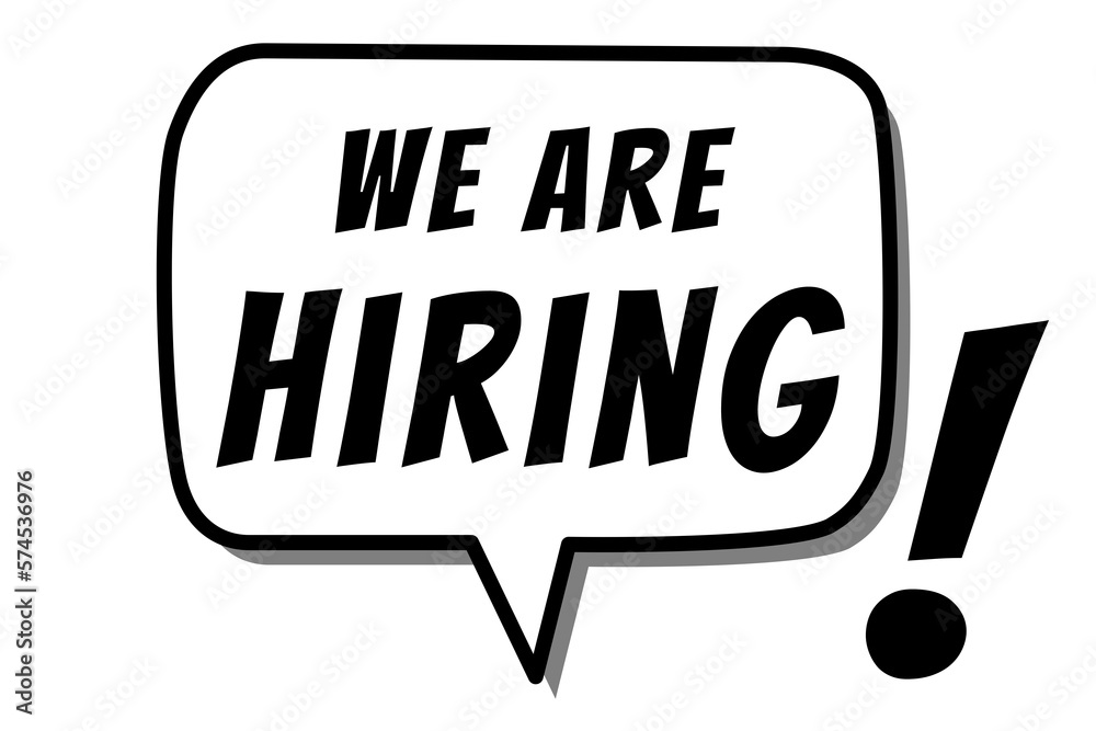 We Are Hiring sign design in black & white color using bold text inside ...