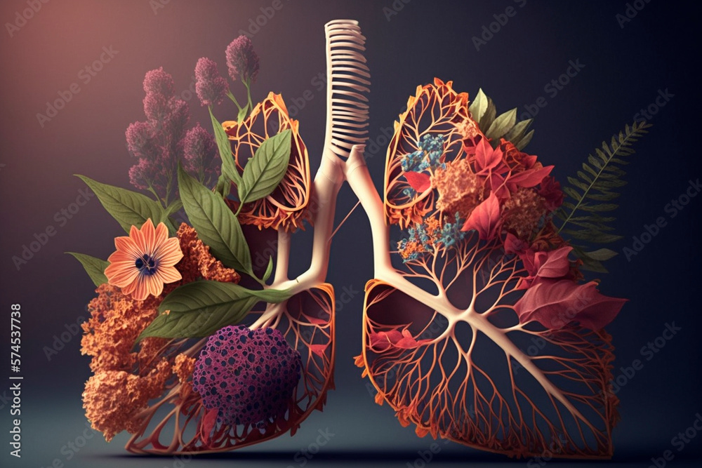 Human lungs made with purple field flowers on white background. Minimal ...