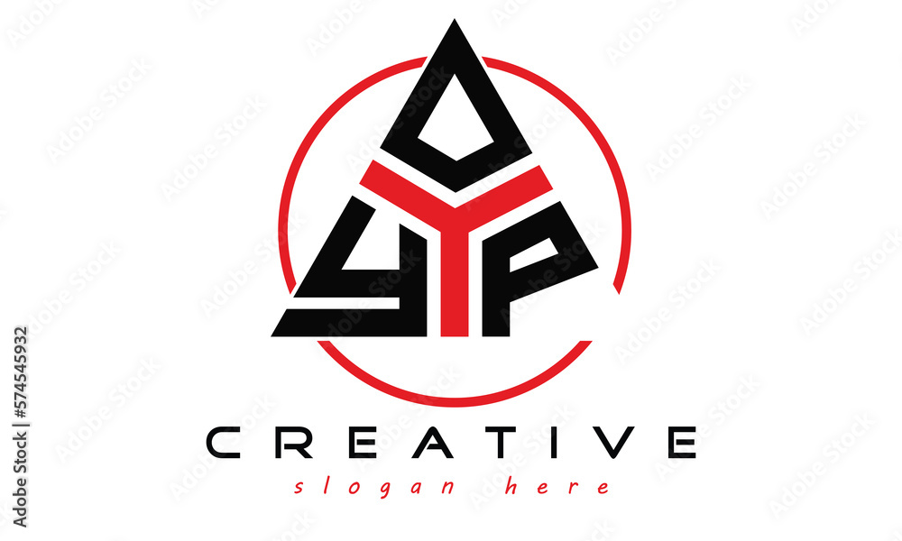 YOP three letter creative triangle shape in circle logo design vector ...