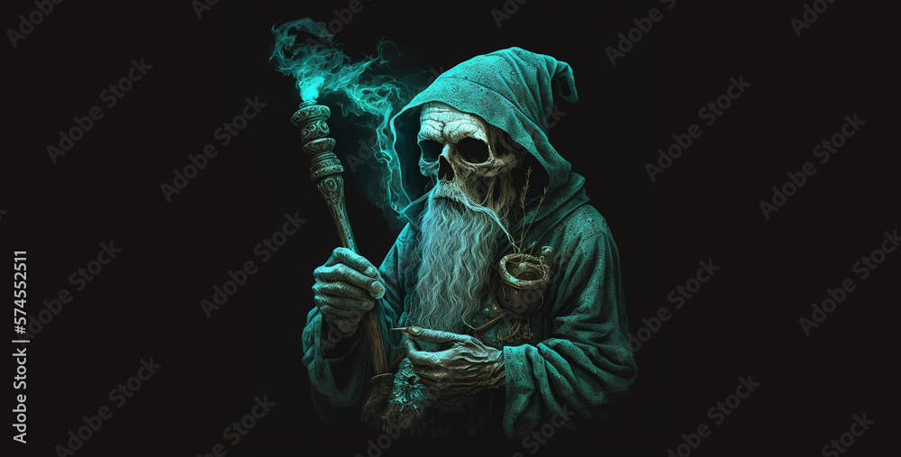 salmon old wizard smoking blunt with skeleton hd wallpaper Stock ...