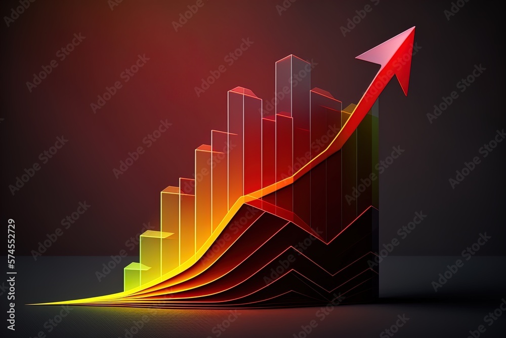 3d Graph showing rise in profits with arrow. Growing graph Business ...