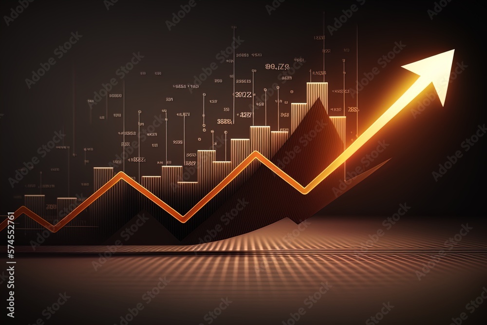 3d Graph showing rise in profits with arrow. Growing graph Business ...