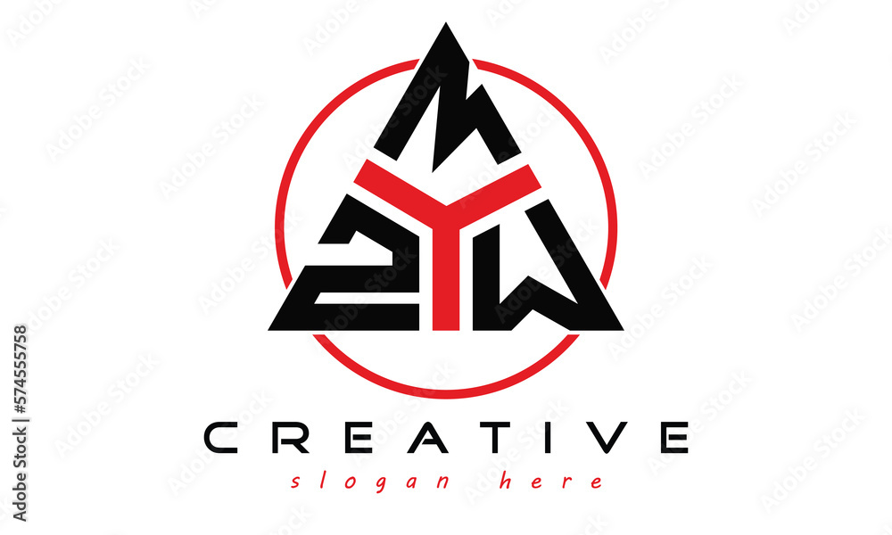 ZMW three letter creative triangle shape in circle logo design vector ...