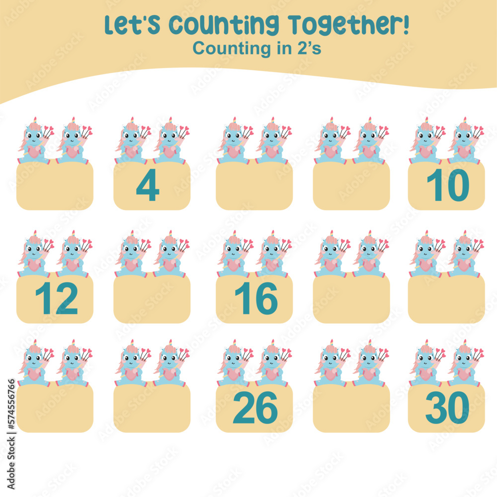Counting by two's the unicorn sitting on the cloud practising math in ...