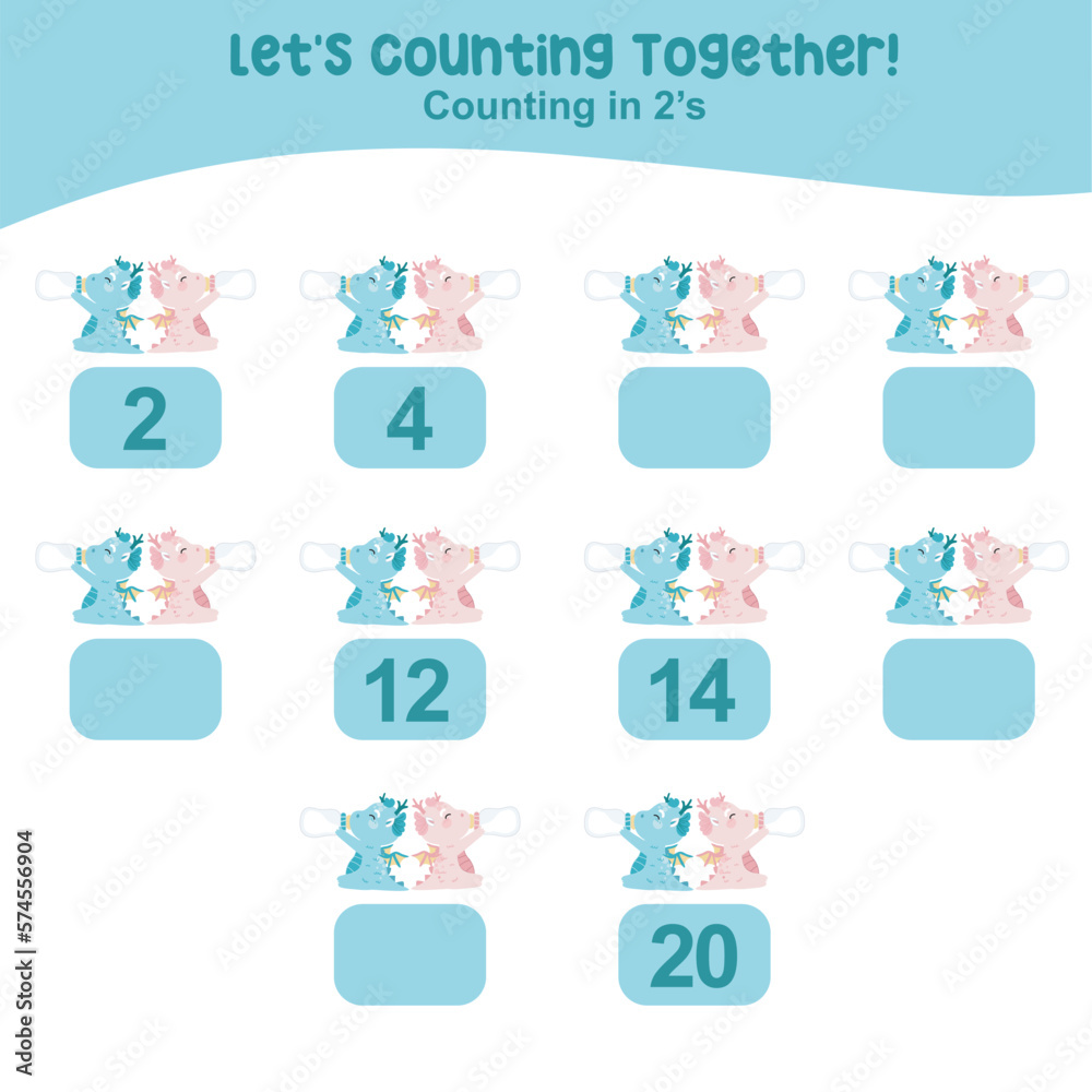 Counting by two's the cute and kawaii baby dragon practising math in ...