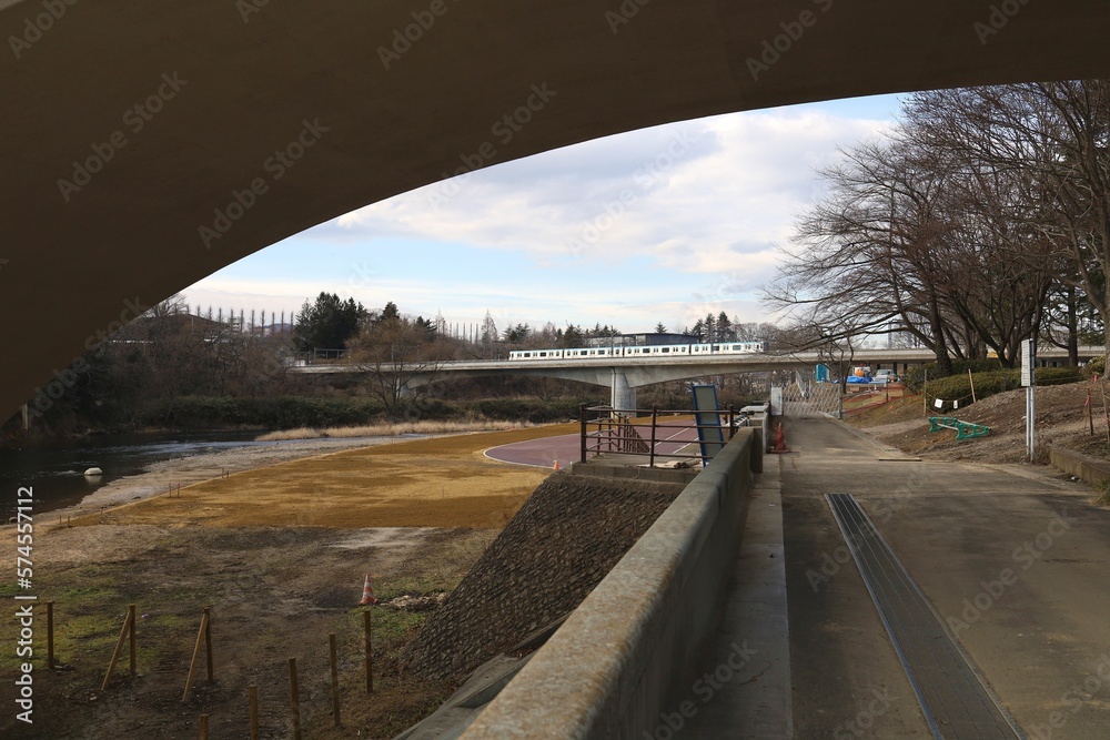 Sendai, Miyagi, Japan, February 2023. Scenery around the bridge over ...