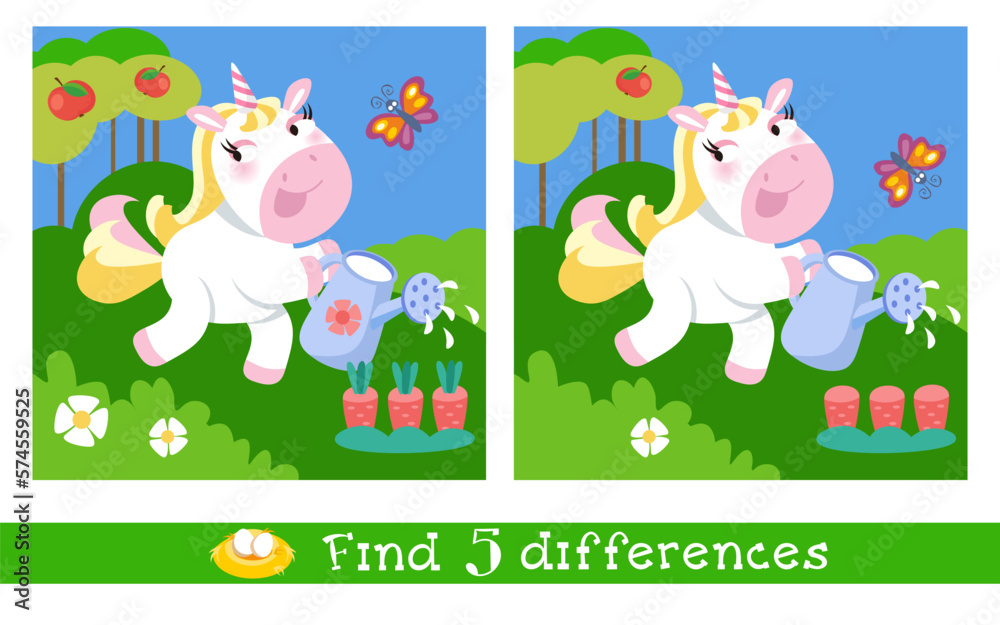 Find 5 hidden differences. Educational puzzle game for children. Cute ...