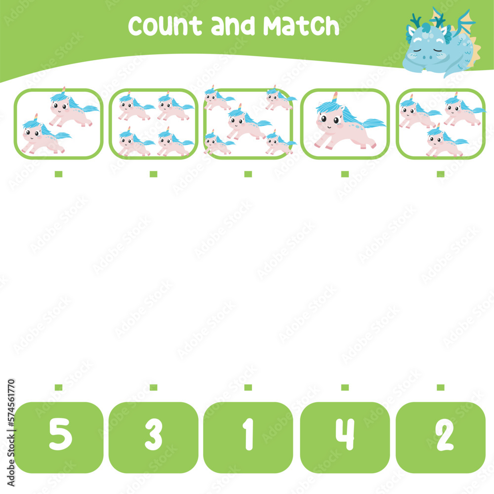Vetor de Count and match the images with the number worksheet for ...