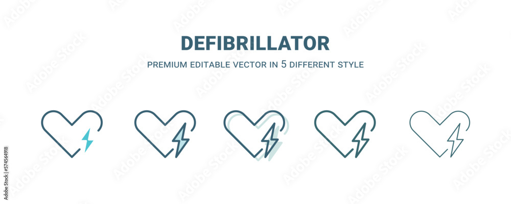 defibrillator icon in 5 different style. Outline, filled, two color ...