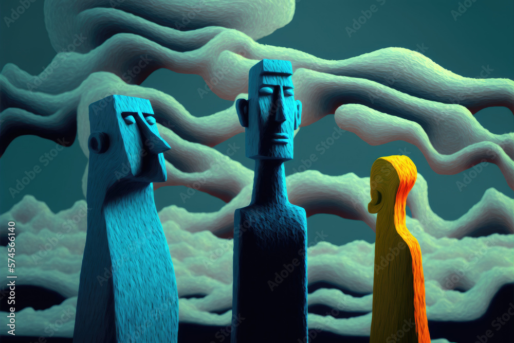 Storytelling expressive clay monolithic statues, easter island inspired ...