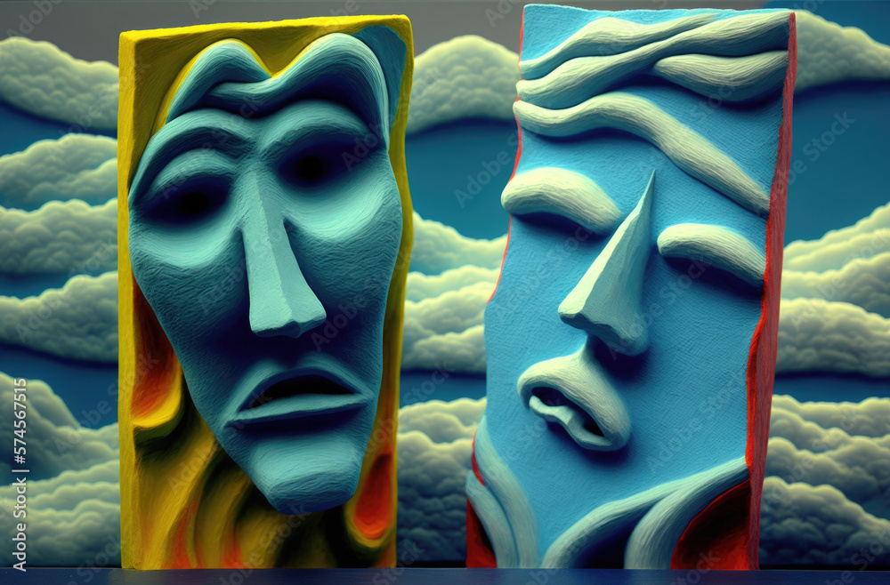 Storytelling expressive clay monolithic statues, easter island inspired ...