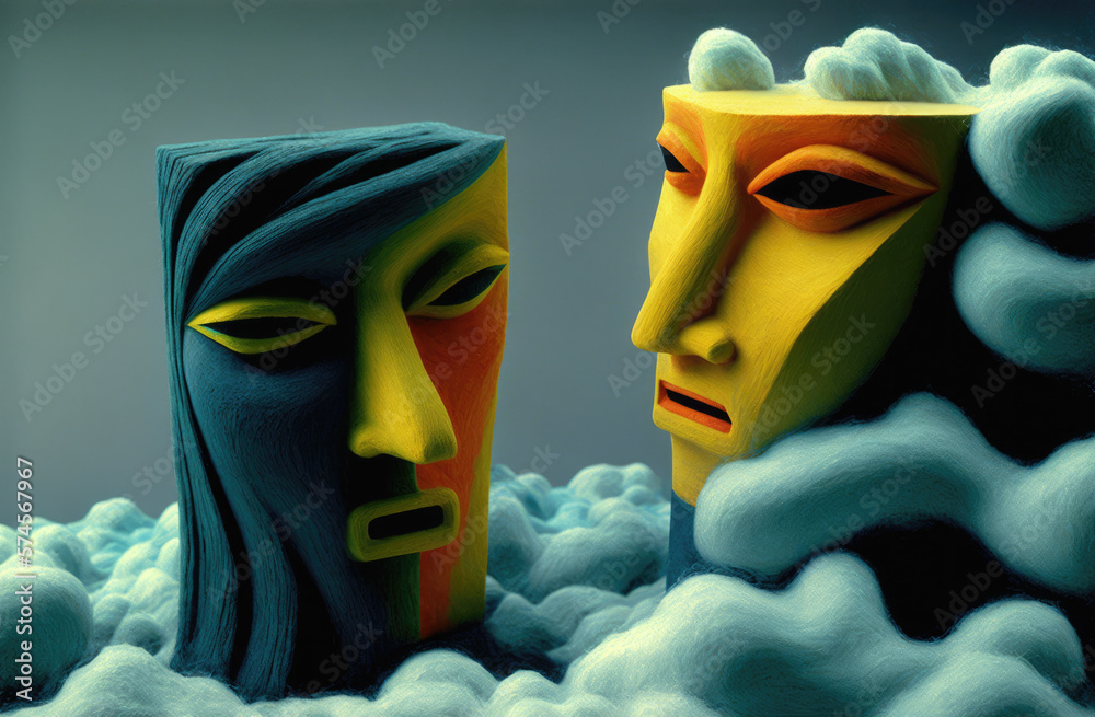 Storytelling expressive clay monolithic statues, easter island inspired ...