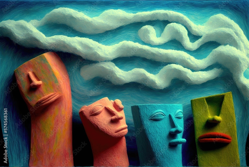 Storytelling expressive clay monolithic statues, easter island inspired ...