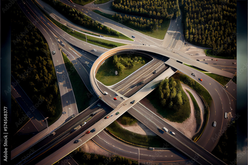 Crossing roads aerial view. Highway road. Expressway top view. Highway ...