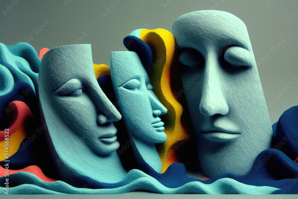 Storytelling expressive clay monolithic statues, easter island inspired ...