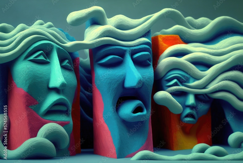 Storytelling expressive clay monolithic statues, easter island inspired ...