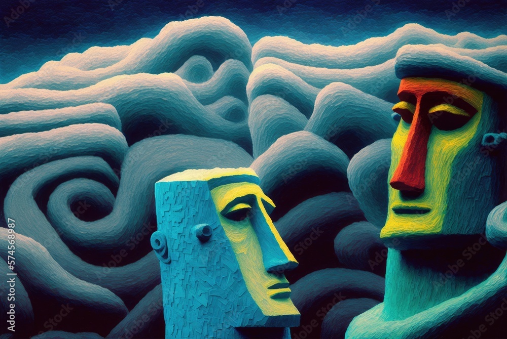 Storytelling expressive clay monolithic statues, easter island inspired ...