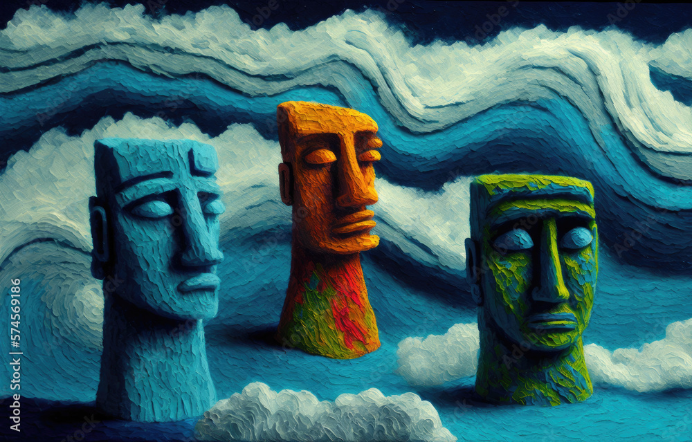 Storytelling expressive clay monolithic statues, easter island inspired ...