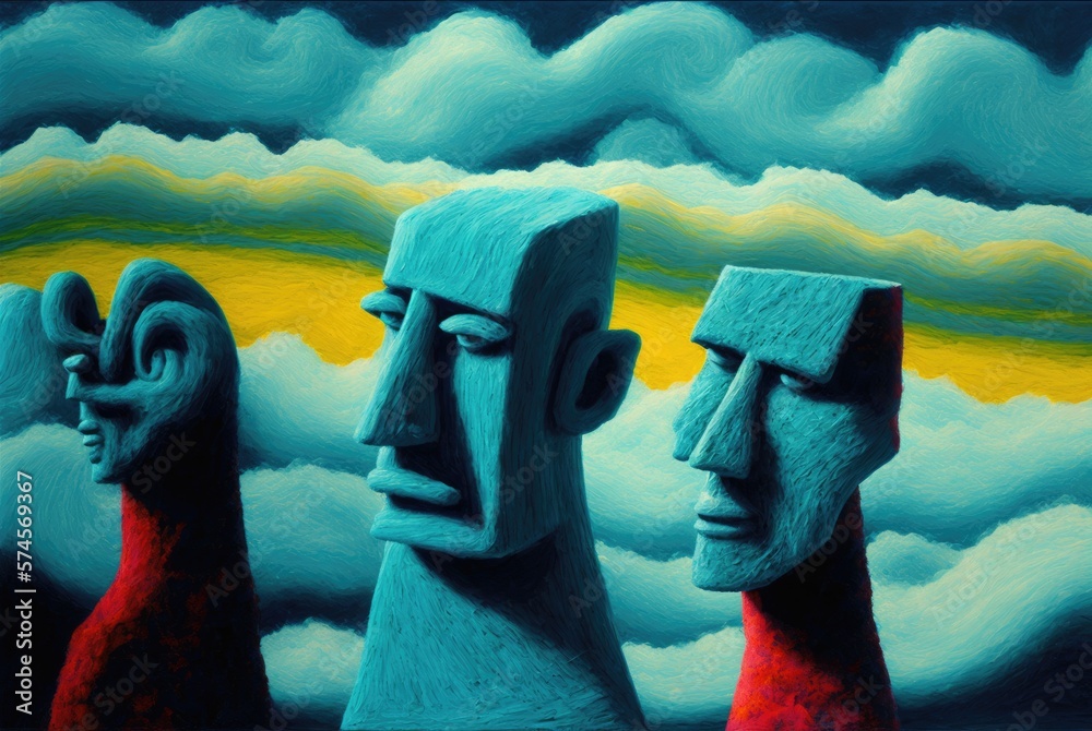 Storytelling expressive clay monolithic statues, easter island inspired ...