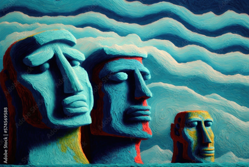 Storytelling expressive clay monolithic statues, easter island inspired ...